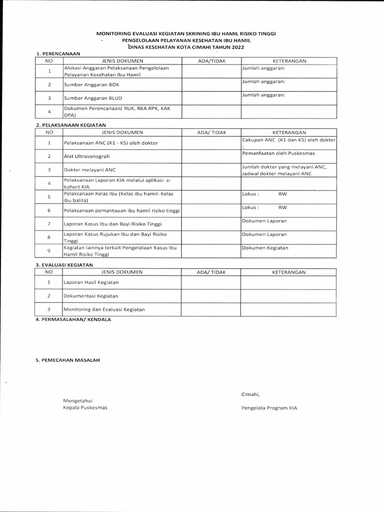 Ceklist Monev Bumil Risti | PDF