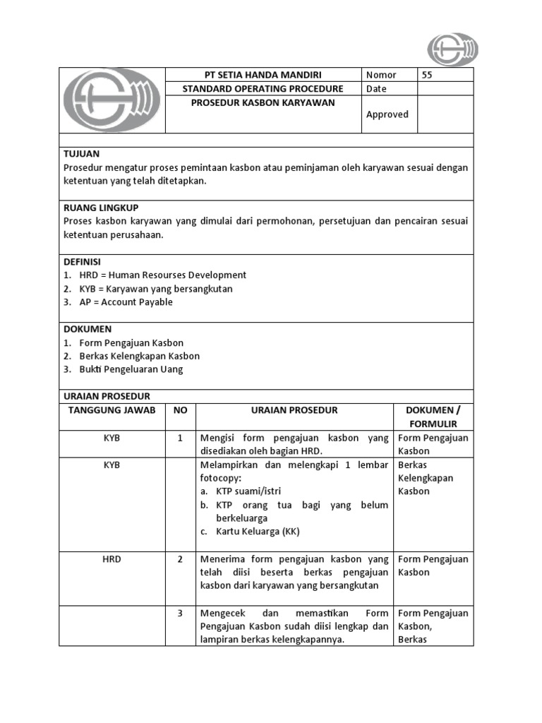 Prosedur Kasbon Karyawan | PDF