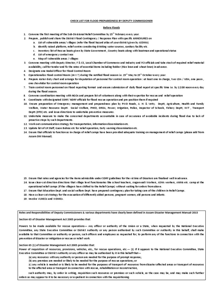 Flood Preparedness Checklist for Officials | PDF | Emergency Management ...