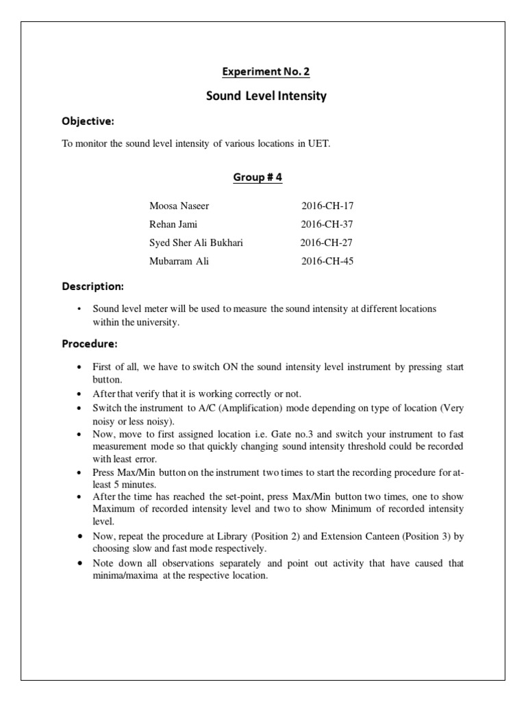 Sound Intensity Level Experiment Pdf Decibel Sound