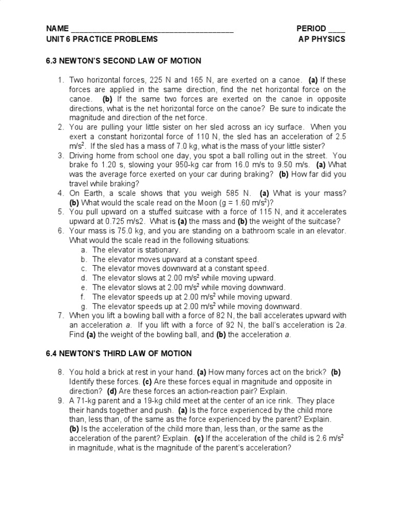 Unit 6 Practice Problems Ap Pdf Force Weight
