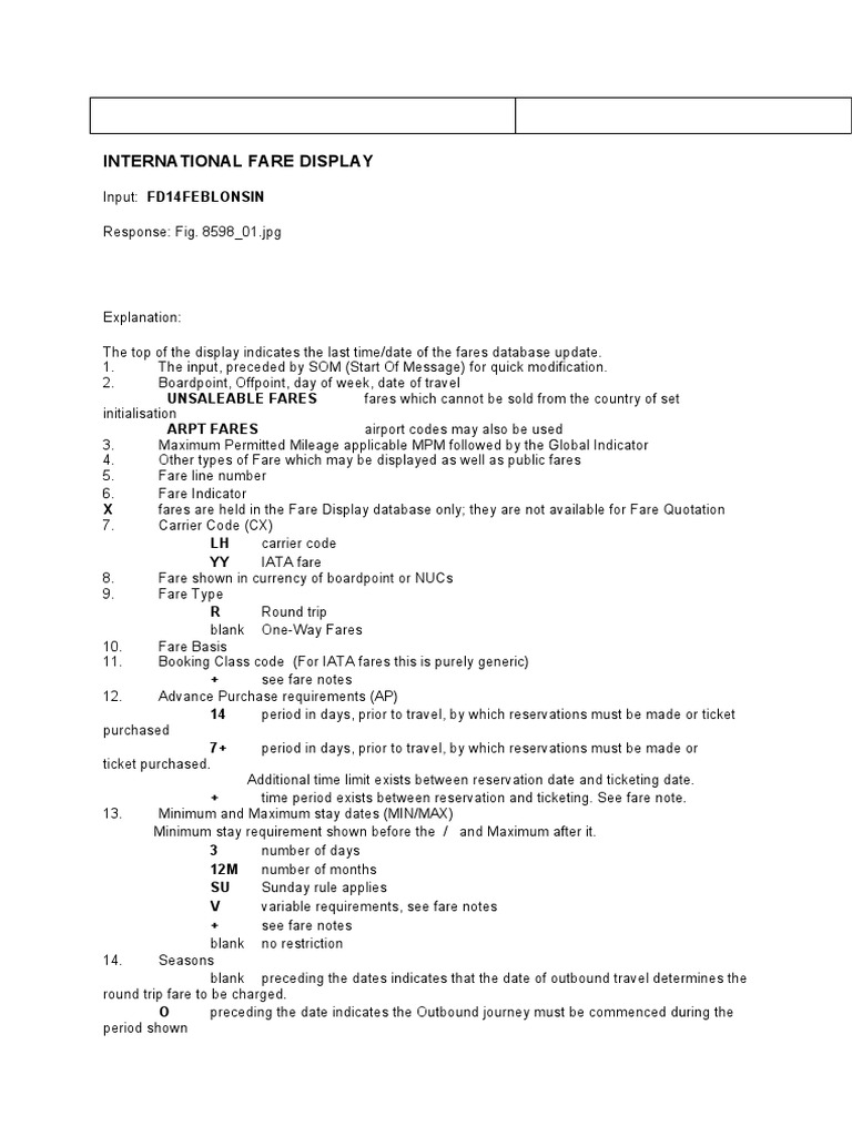 INTERNATIONAL FARE DISPLAY Code - Galileo | PDF