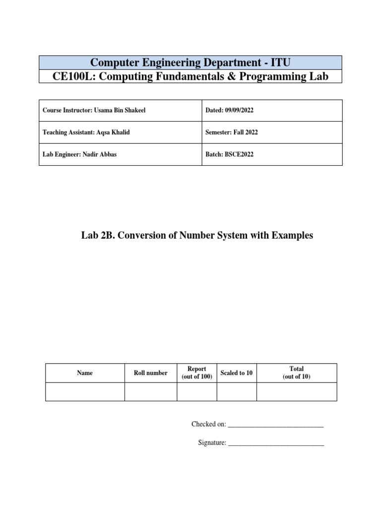 CE100L - Lab Task 2B - Week 2 | PDF
