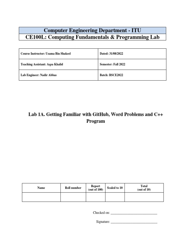 C++ Programming Lab Guide for GitHub | PDF