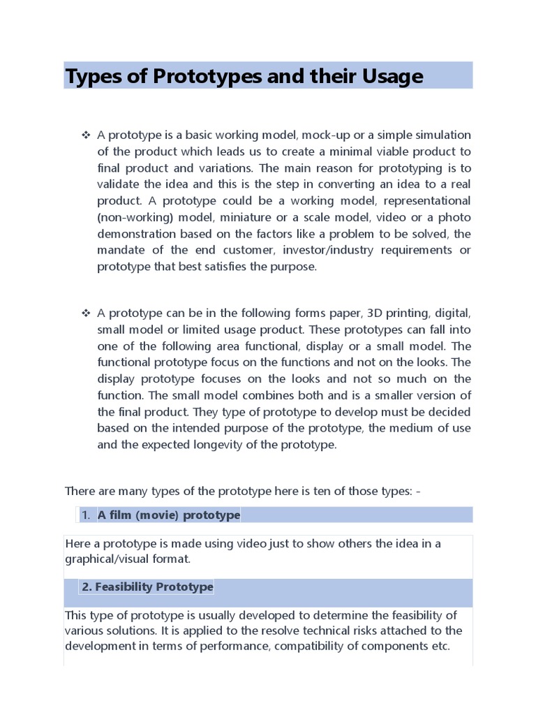 Types Of Prototypes And Their Usage Pdf Prototype Software Prototyping 0258