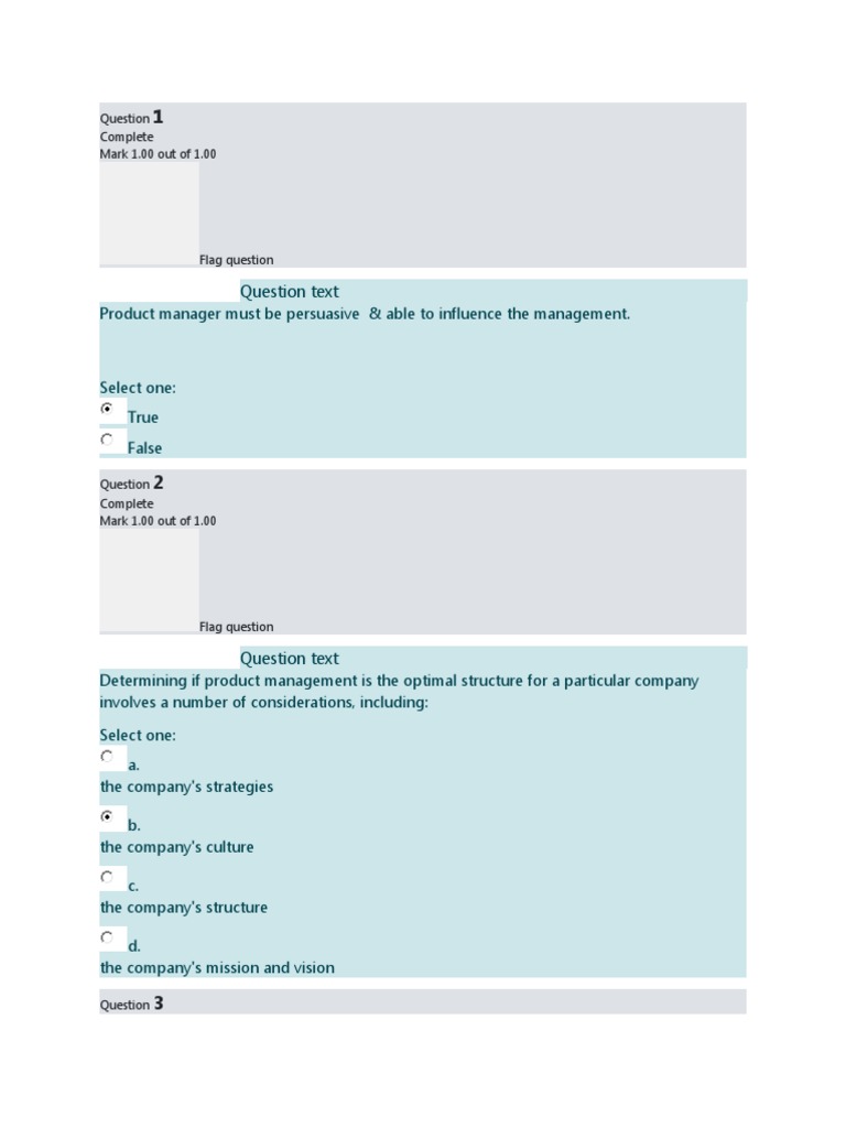Product Management Quiz Questions | PDF | Finance & Money Management