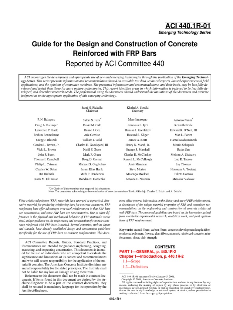 ACI 440.1R - 01 Guide For The Design and Construction of Concrete Reinforced With FRP Bars | PDF ...