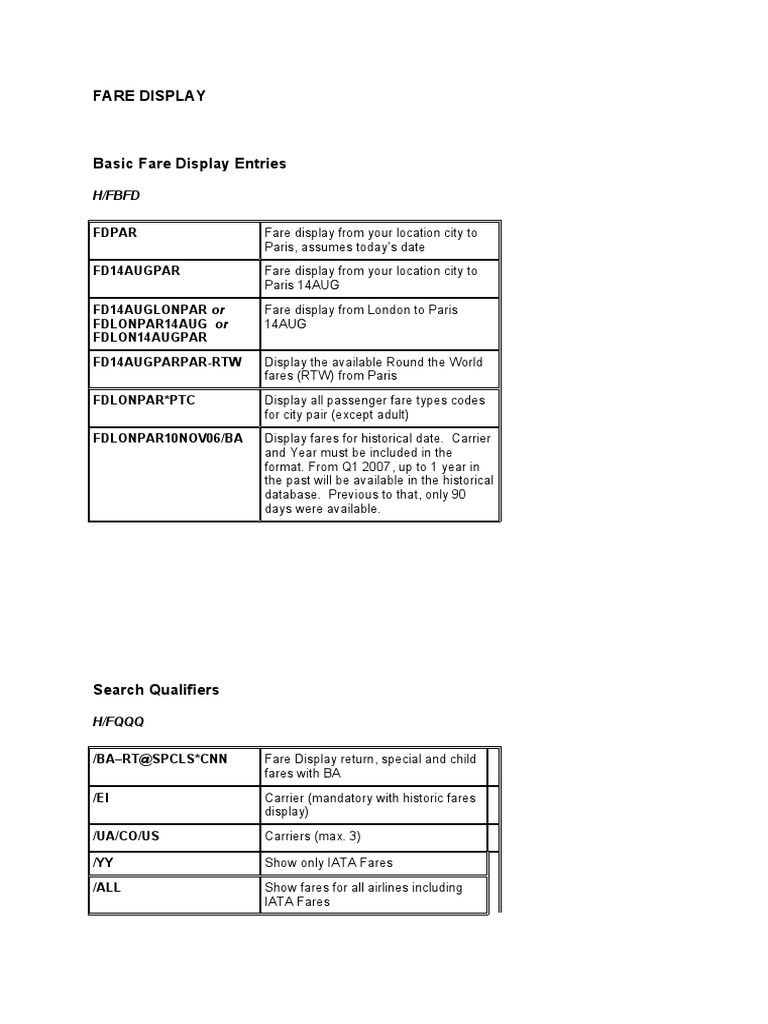 Fare Display Guide for Travel Agents | PDF | Economies | Transport