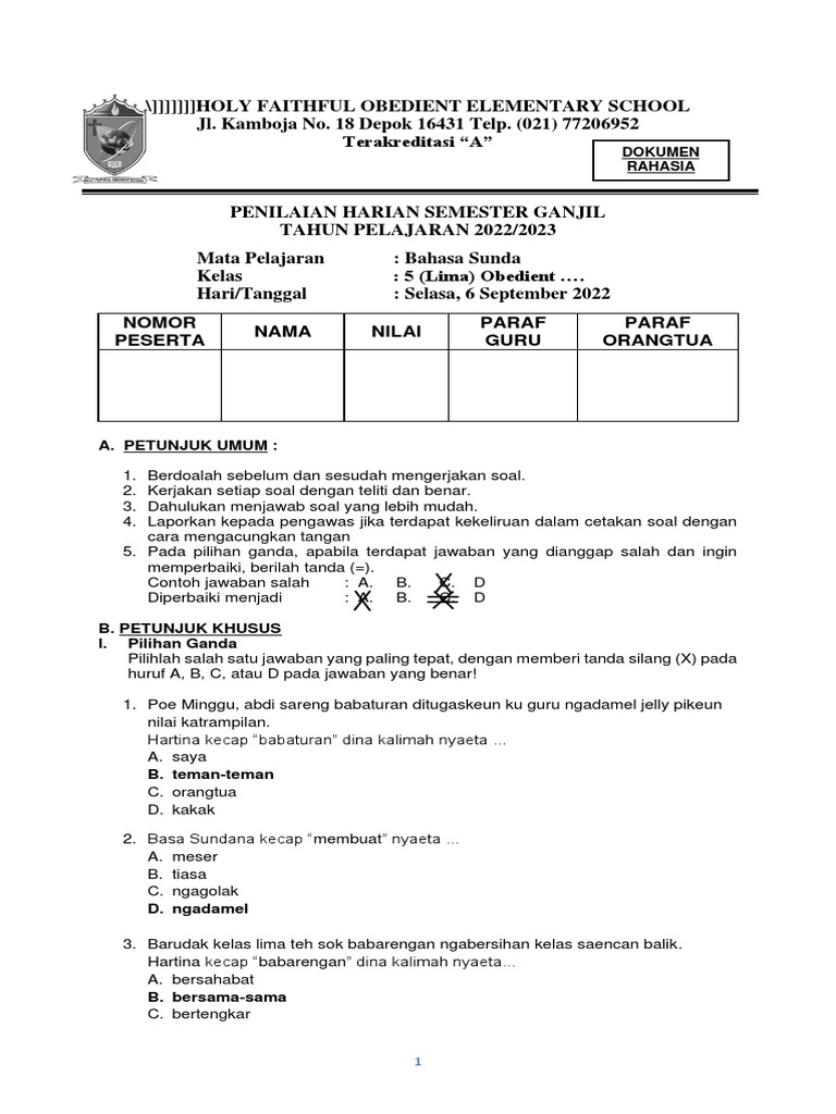 PH Bahasa Sunda Tema 1 & 2 Kelas 5 | PDF