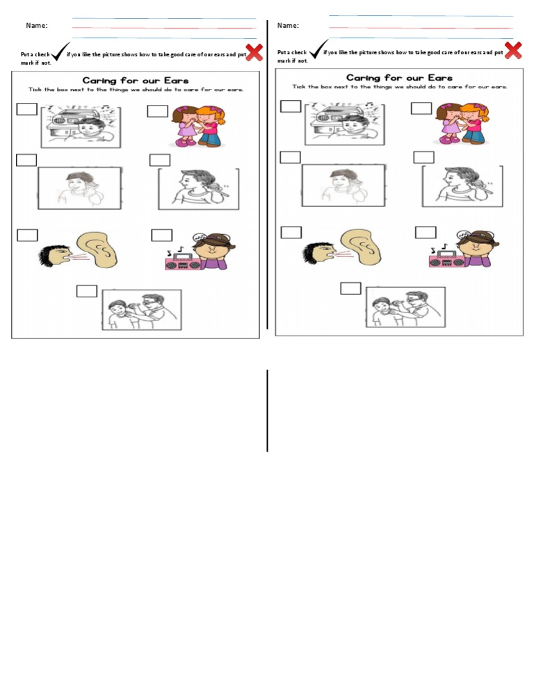 Caring for Ears: Kindergarten Worksheet | PDF
