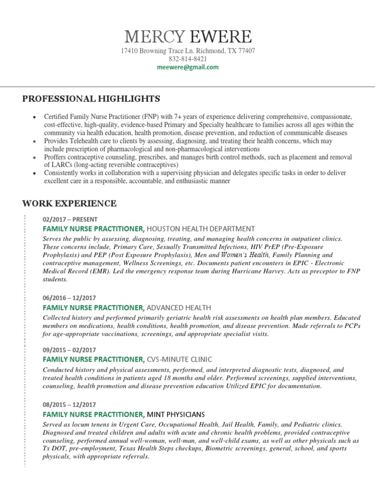 Resume Mercy e Were | Download Free PDF | Nursing | Nurse Practitioner