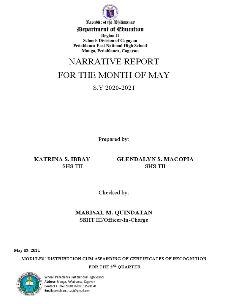 Narrative Report For The Month of May | PDF | Learning | Cognition