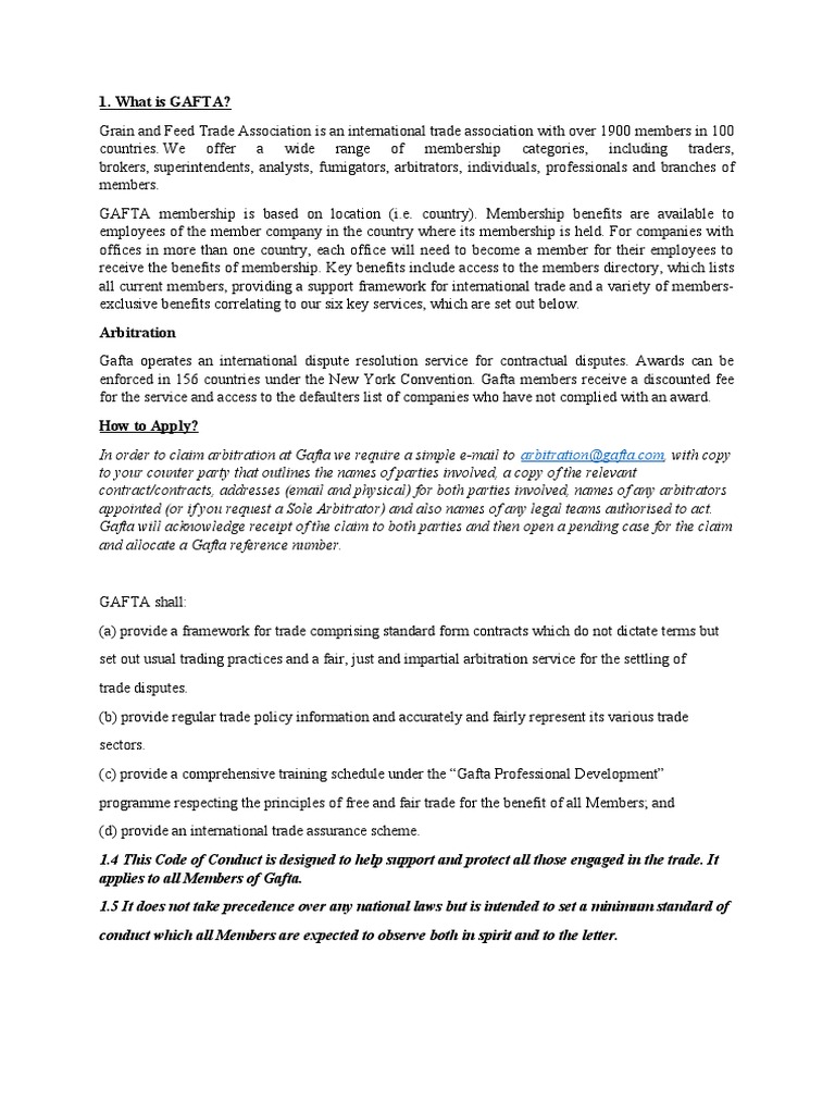 GAFTA | PDF | Arbitral Tribunal | Arbitration