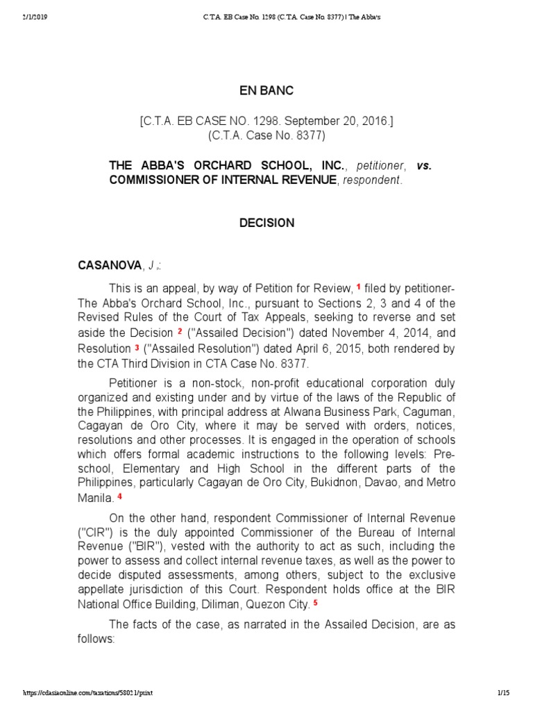 C.T.A. EB Case No. 1298 (C.T.A. Case No. 8377) - The Abba' S | PDF ...