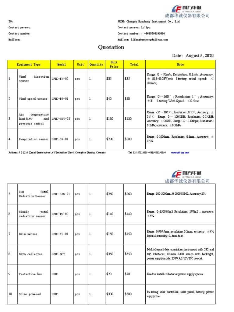 Sensor Equipment Quotation Chengdu | PDF | Personal Computers ...