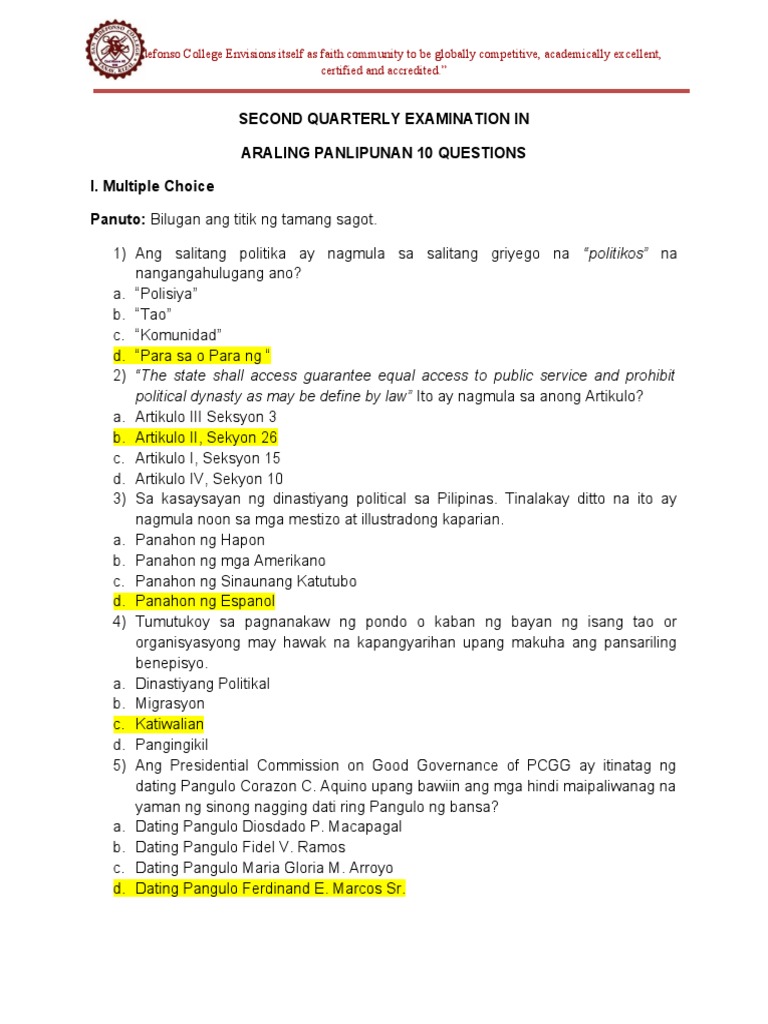 2ND QUARTERLY EXAM IN AP Draft Questions | PDF