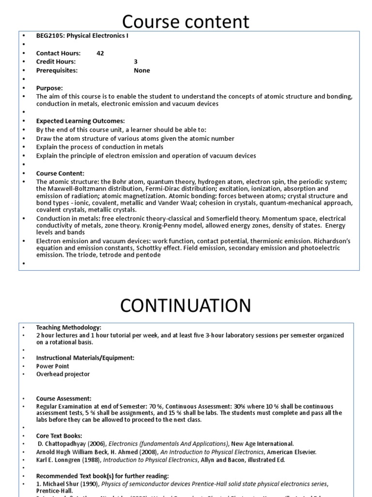 Beg 2105 Physical Electronics I - 1 Intro | PDF | P–N Junction ...