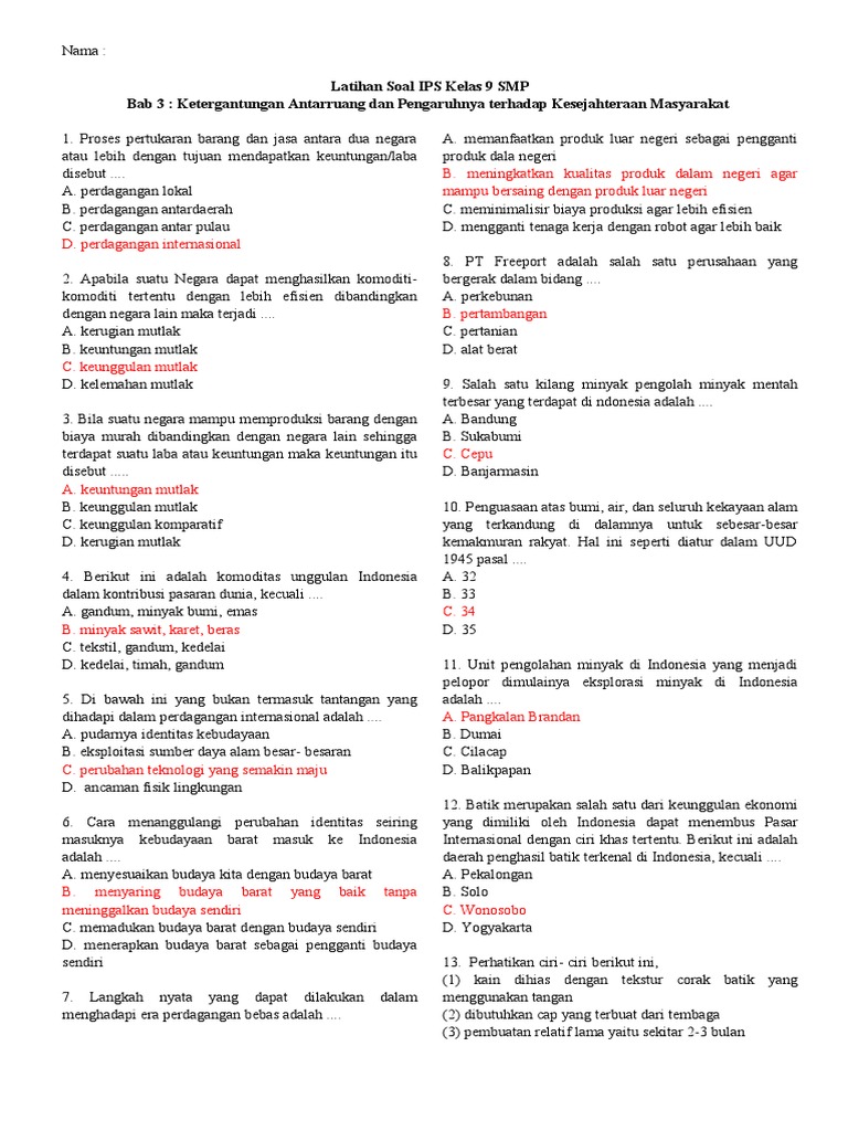 Soal Latihan Bab 3 Kelas 9 | PDF