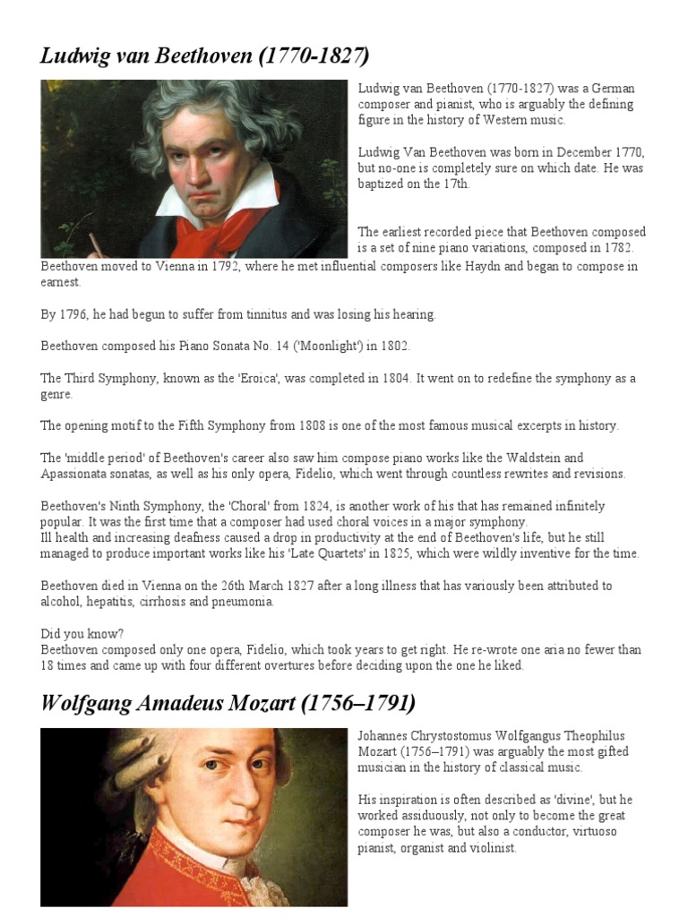 Music | PDF | Wolfgang Amadeus Mozart | Ludwig Van Beethoven