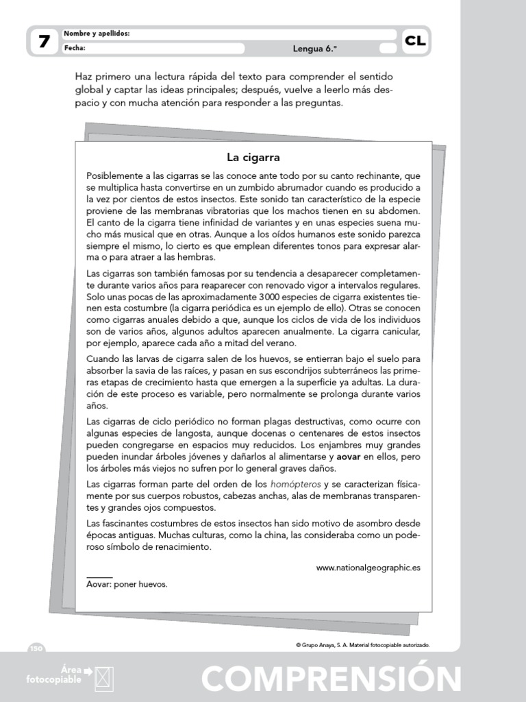 Comprension Lectora U07 | PDF | Insectos