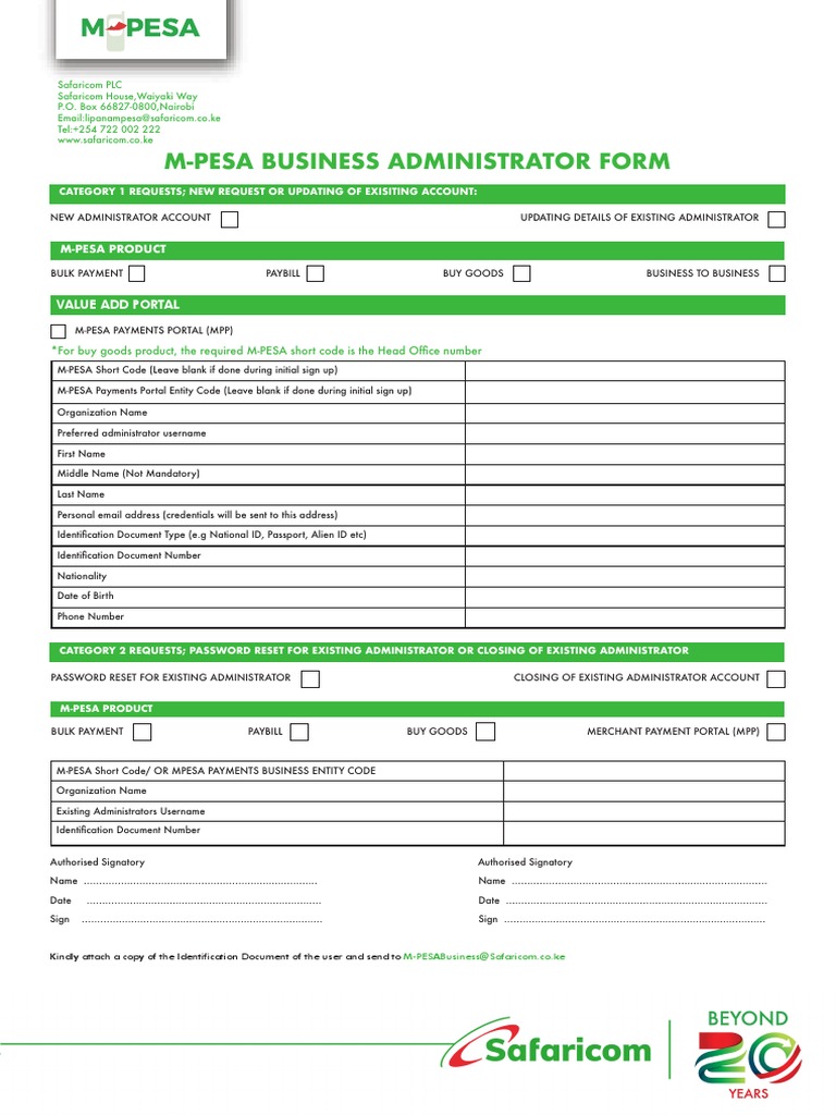 M PESA Business Administator Form | PDF