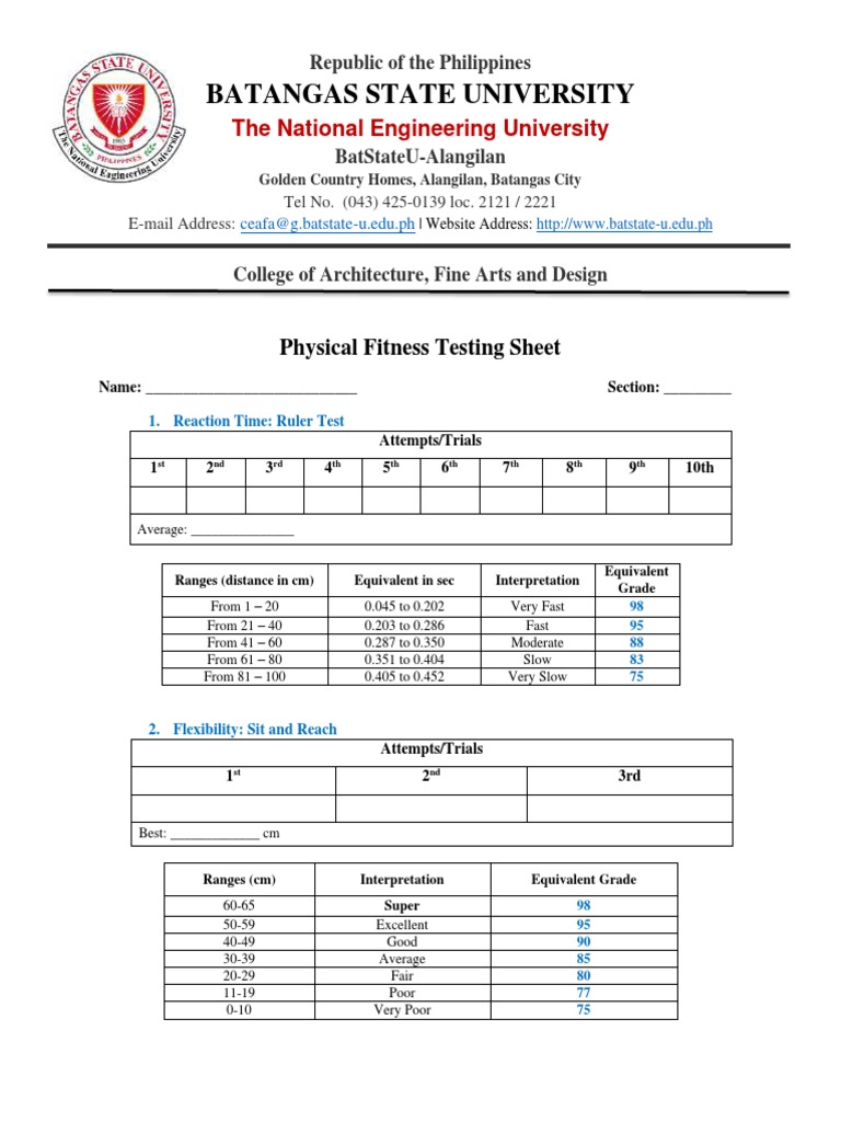 Physical Fitness Testing Sheet - Midterms Pe101 | PDF | Recreation
