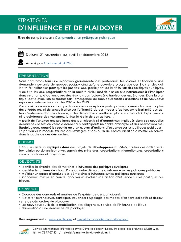 Fiche Module Plaidoyer | PDF