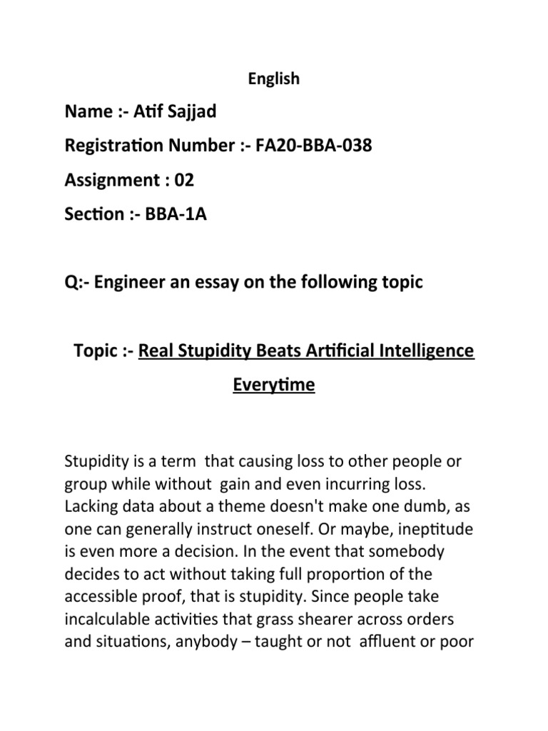 English Assignment 2 (Real Stupidity Beats Artificial Intelligence ...
