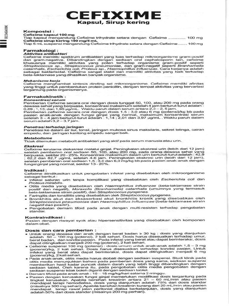 Insert Produk Cefixime Kapsul - HJ | PDF