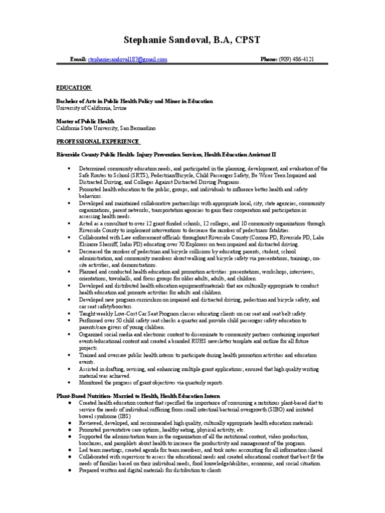 Stephanie Sandoval: Public Health Profile | PDF