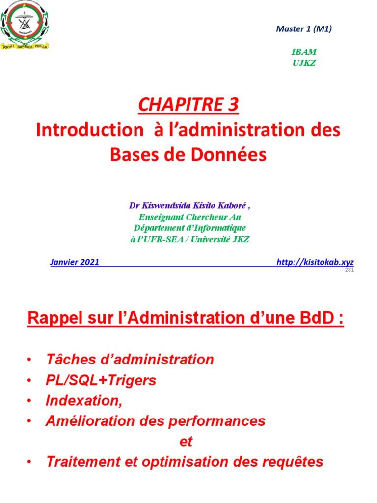 Chpt-3-Cours - BdD-Administration-IBAM-M1-2021 - V1 | PDF | Technologie et ingénierie