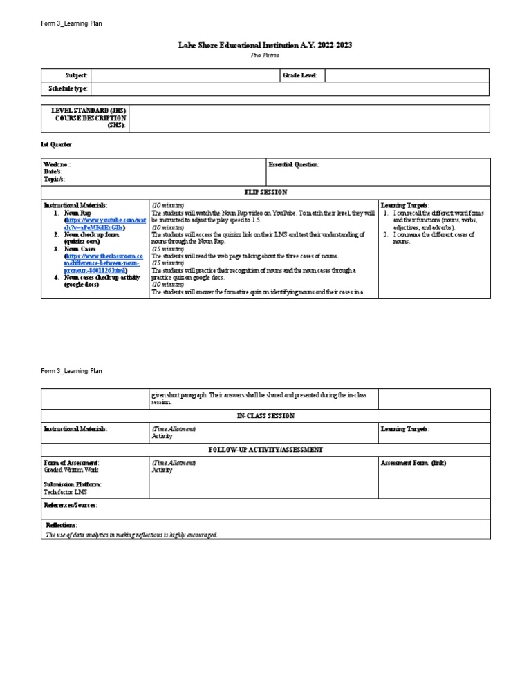 Learning Plan | PDF | Noun | Languages