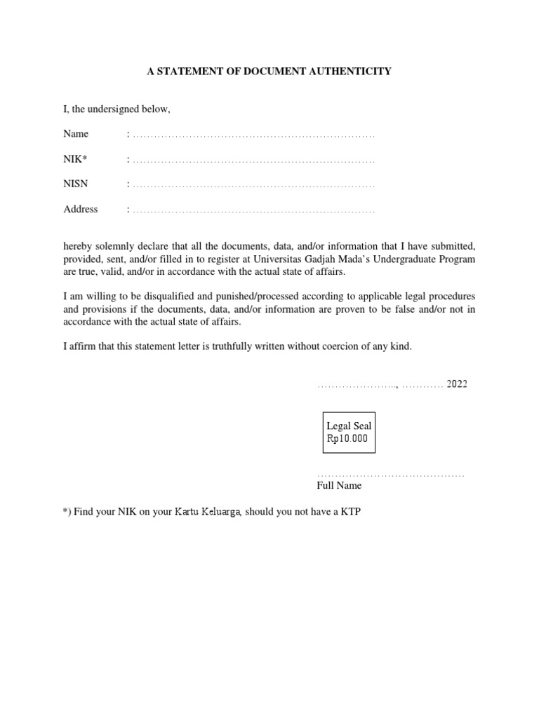 Statement of Document Authenticity IUP | PDF | Politics | Social Science