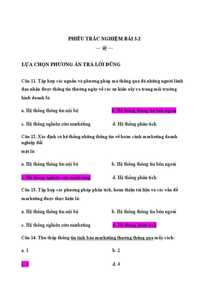 Phieu Trac Nghiem 3.1 | PDF