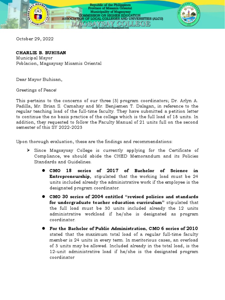 CHED Compliance and Faculty Workload Analysis | PDF | Bachelor's Degree