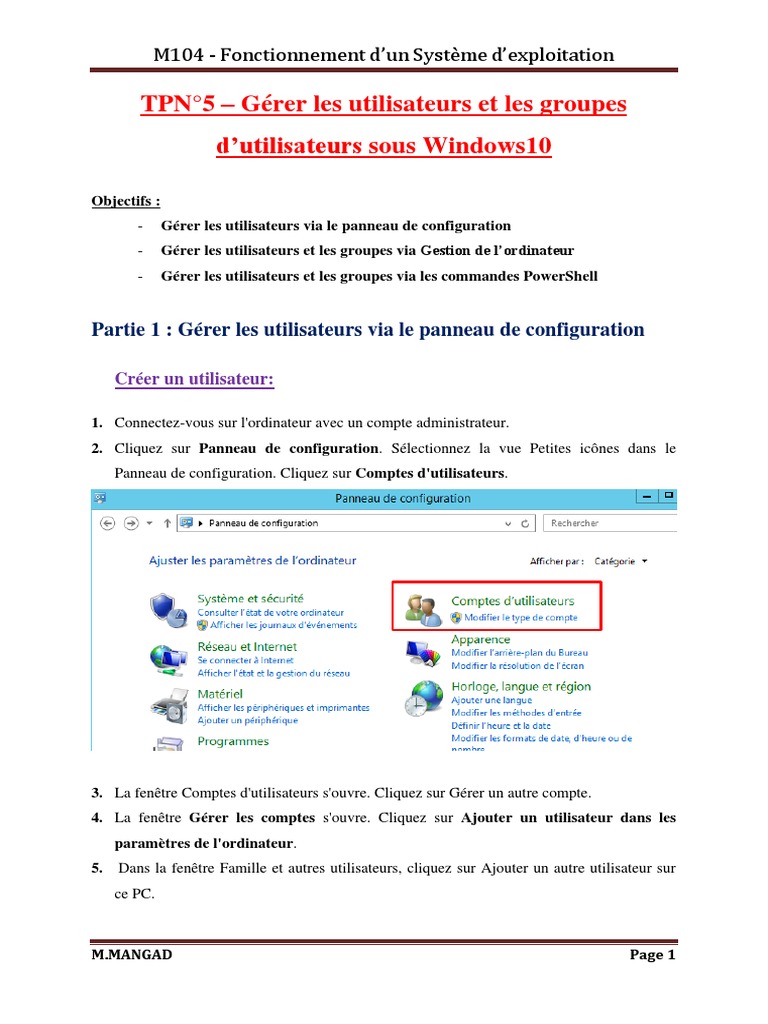 TPN°5 - Gestion Des Utilisateurs Sous Windows10 | PDF