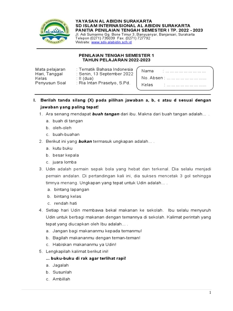 Bahasa Indonesia - Mid1 | PDF