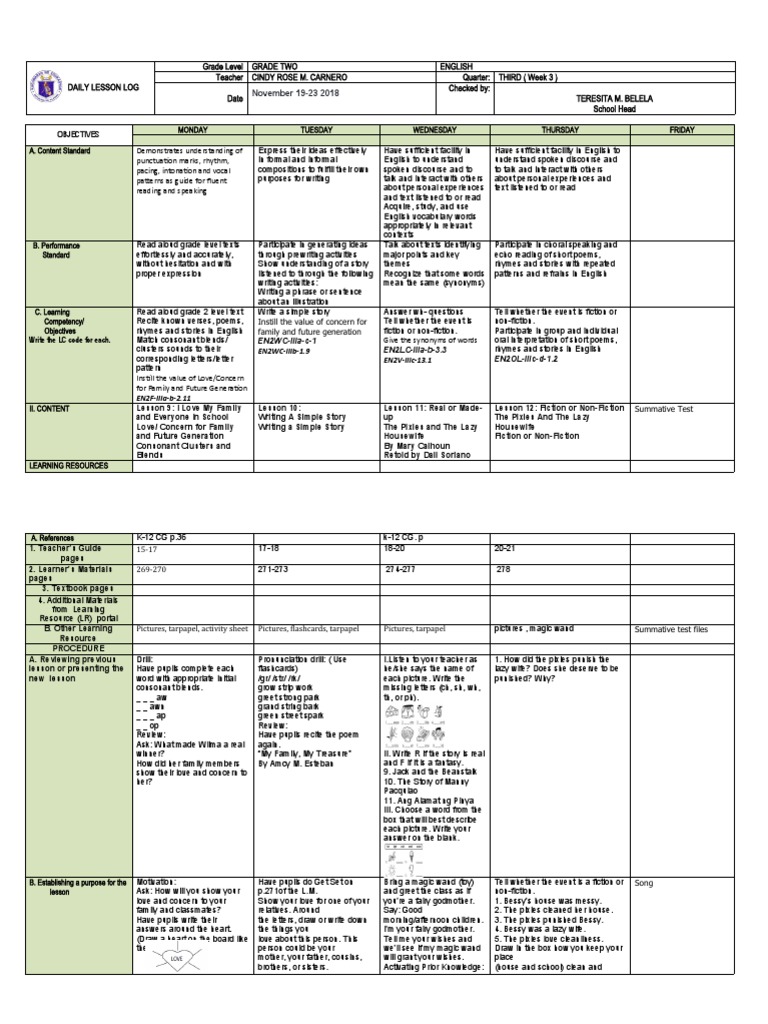 DLL Grade 2 Q3 Week 4 Overview | PDF