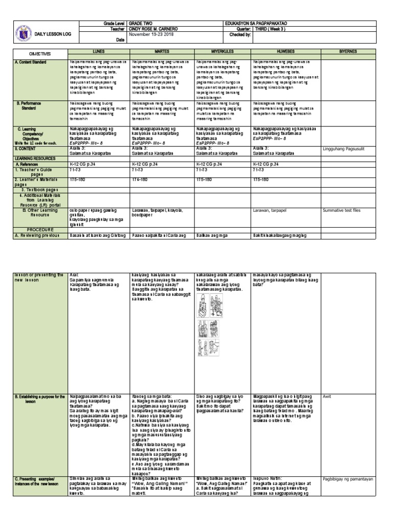 ESP 2 Grade 2 DLL q3 Week 4 | PDF