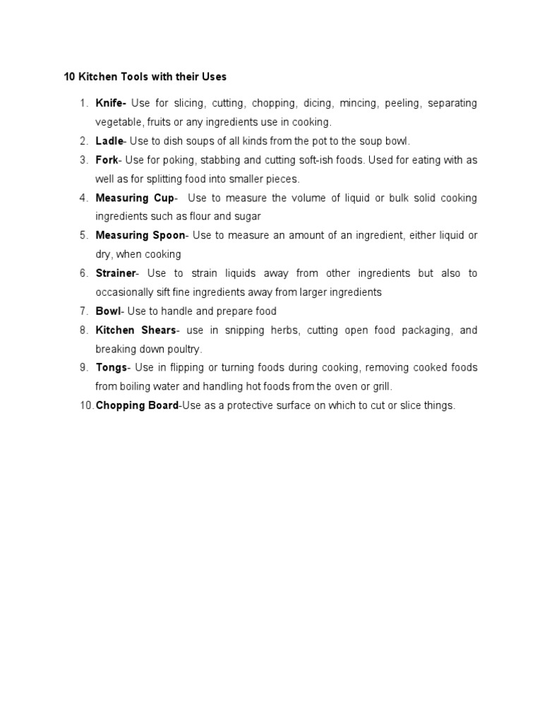 10 Essential Kitchen Tools and Their Uses | PDF