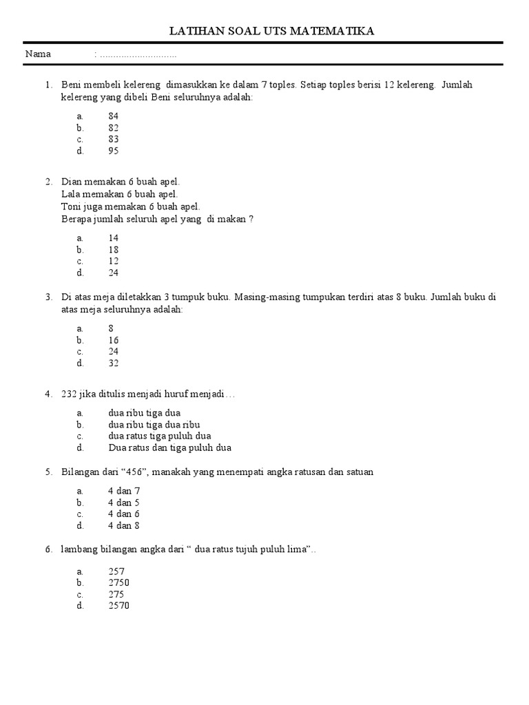 Latihan Soal Uas Matematika - 1 | PDF
