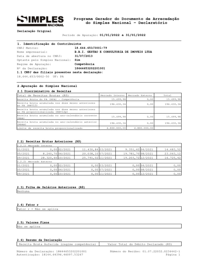 DAS Simples Nacional Declaratório | PDF | Economias | Business