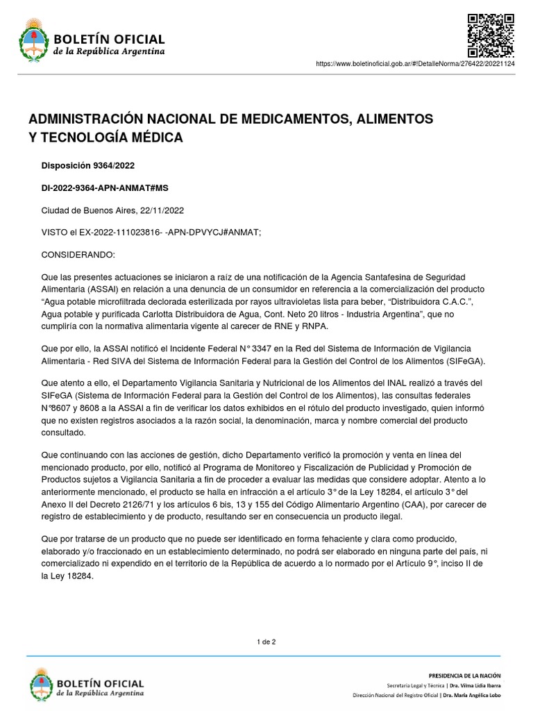 Anmat | PDF | Alimentos | Agua