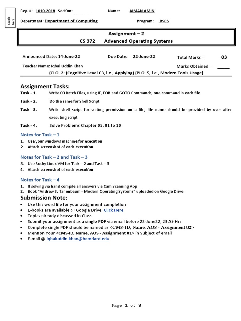 Advanced Operating Systems Assignment - Batch Files, Shell Scripting ... Advanced Operating Systems Assignment - Batch Files, Shell Scripting ...