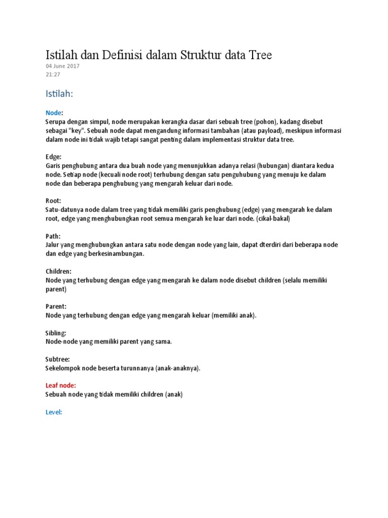 Struktur Data Tree-Istilah Dan Definisi Dalam | PDF | Metode & Bahan ...