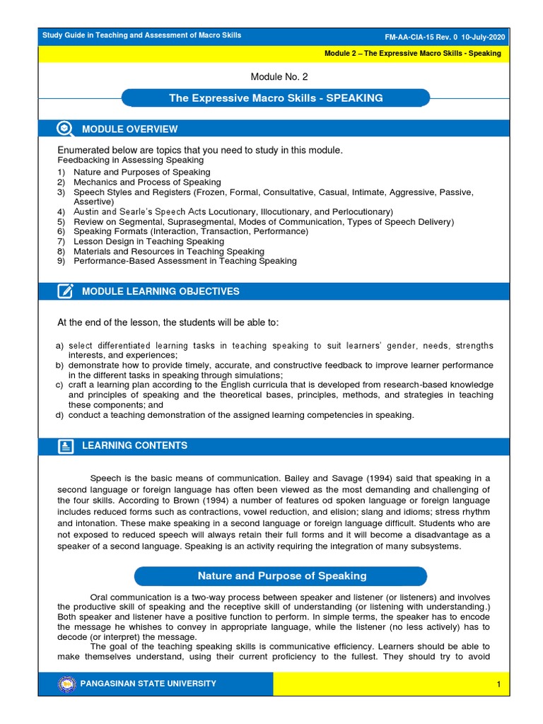 Study Guide 2 | PDF | Teaching Method | Speech