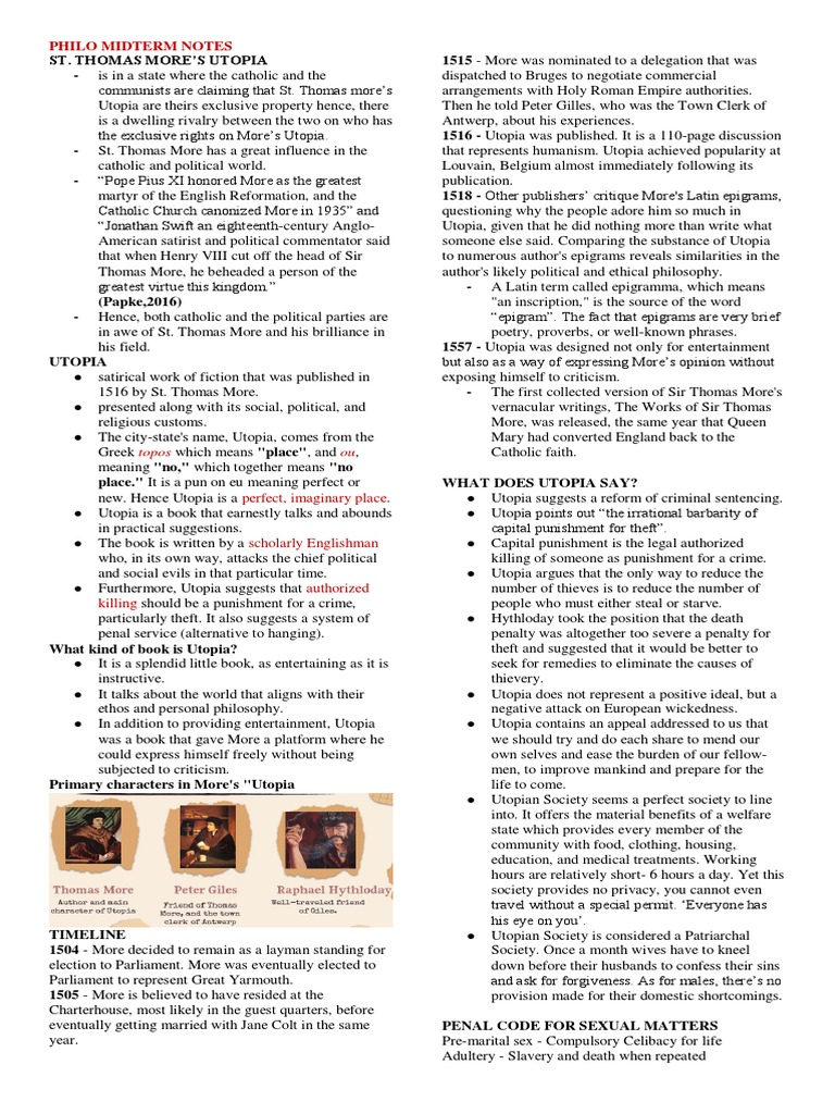 Philo Midterm Notes Pdf Utopia Utopia Book