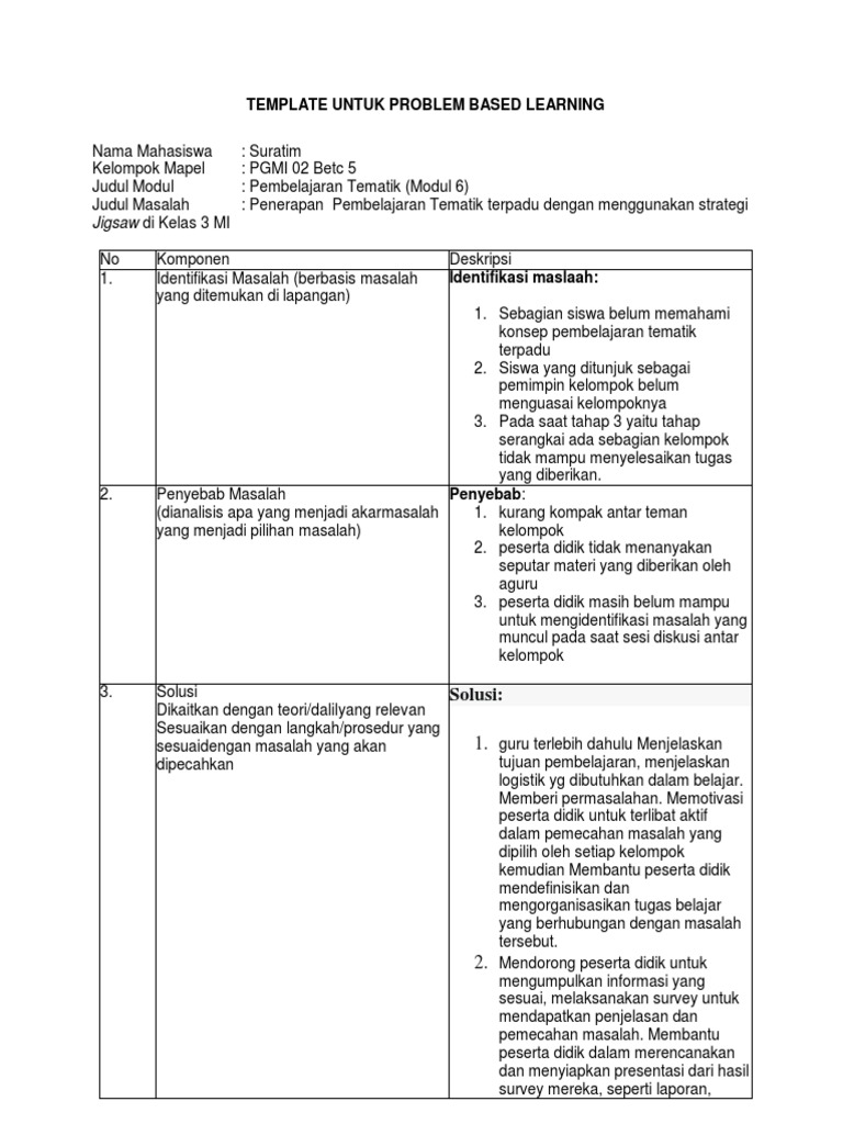 PBL Modul 6 Pembelajaran Tematik | PDF