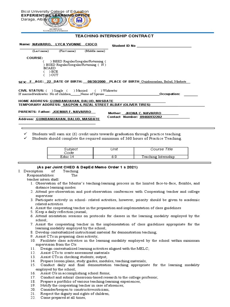 PT Contract | PDF | Teachers | Teacher Education