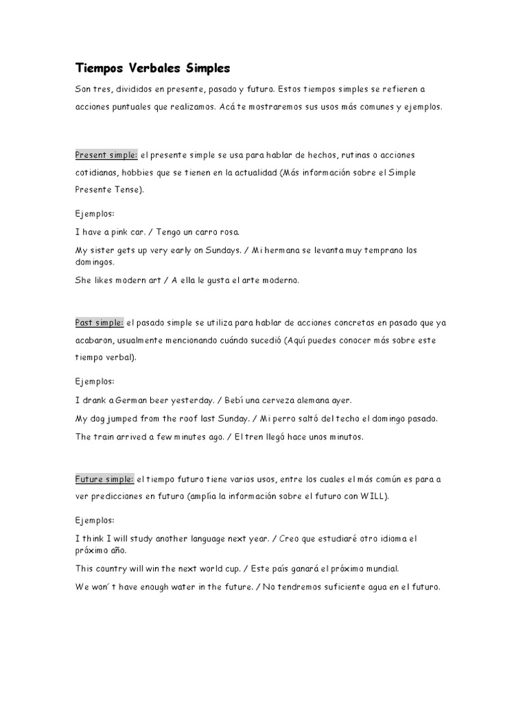 Tiempos Verbales En Ingles Pdf